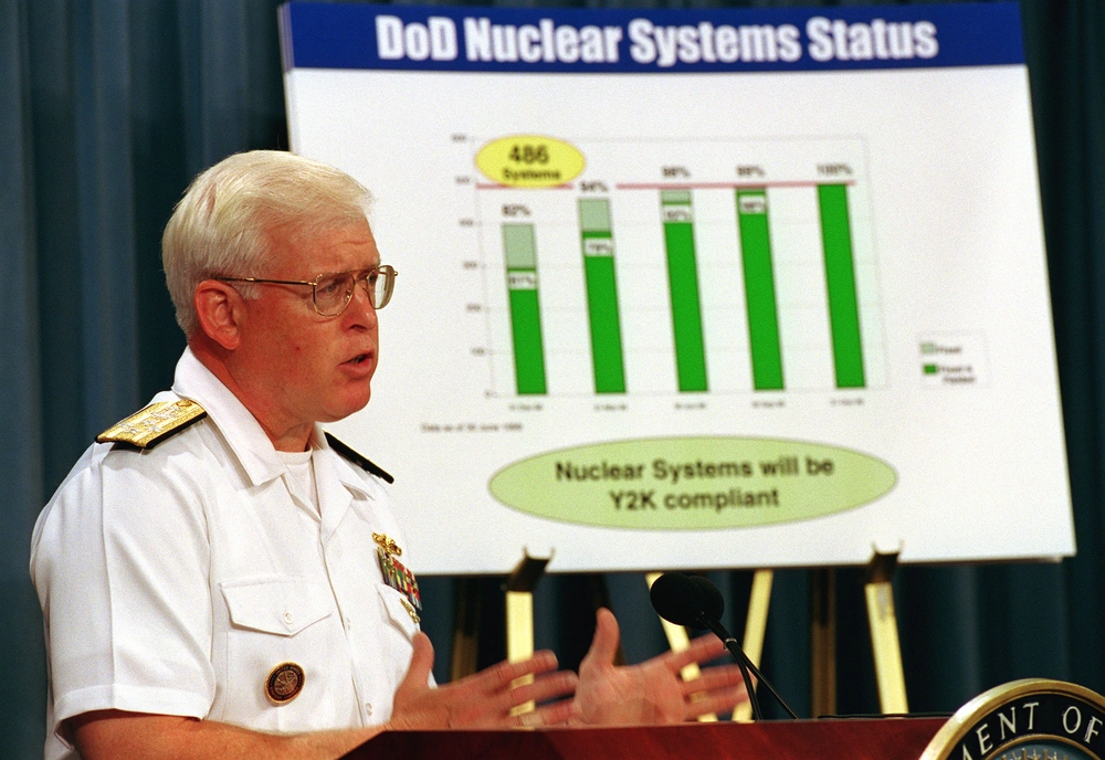 DVIDS - Images - Adm. Mies briefs reporters on Y2K compliance of DoD ...