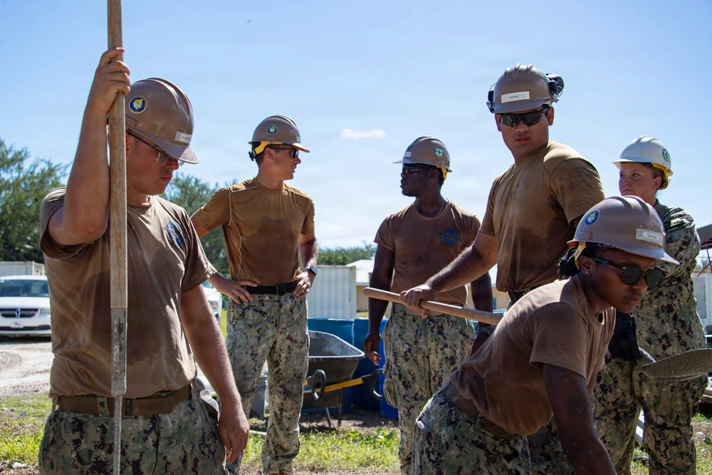DVIDS - Images - Seabees pour concrete for a Tension Fabric Structure ...